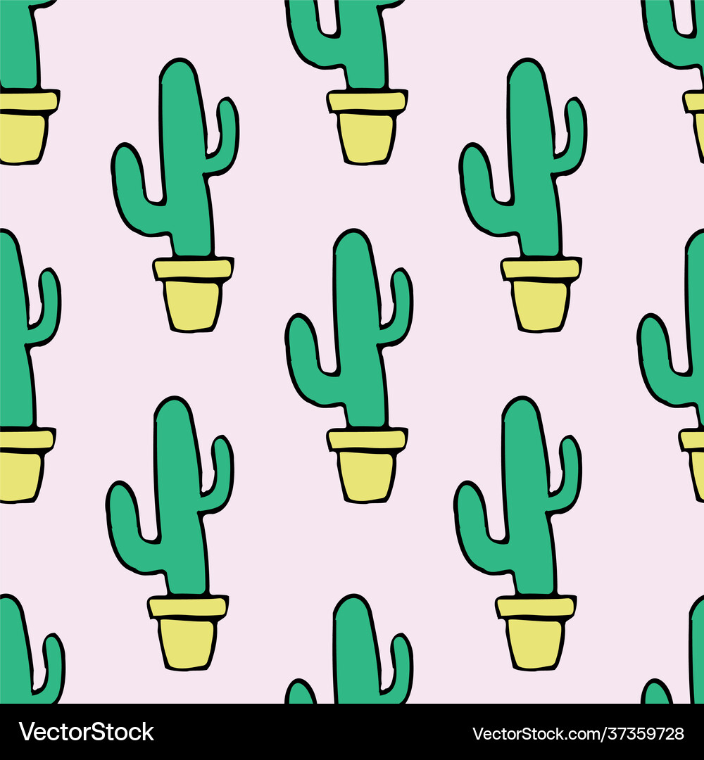 Pink background cactus plant in pot Royalty Free Vector
