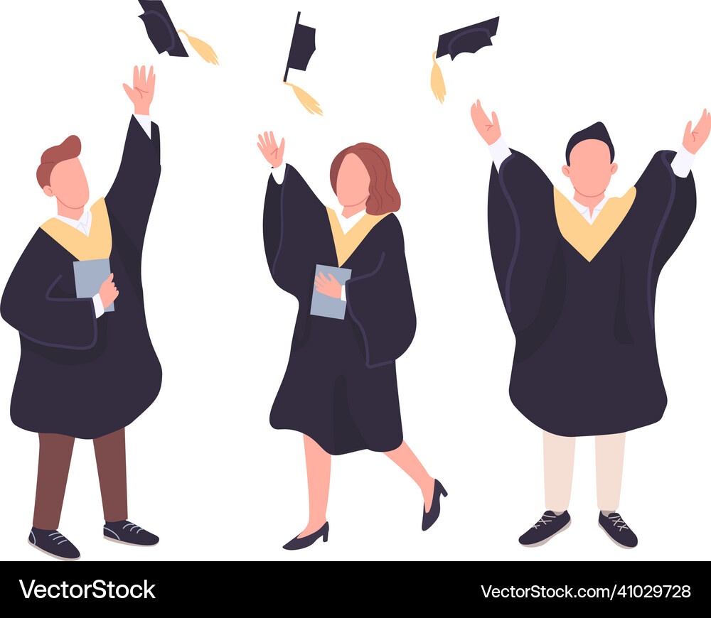 University graduates flat color faceless Vector Image