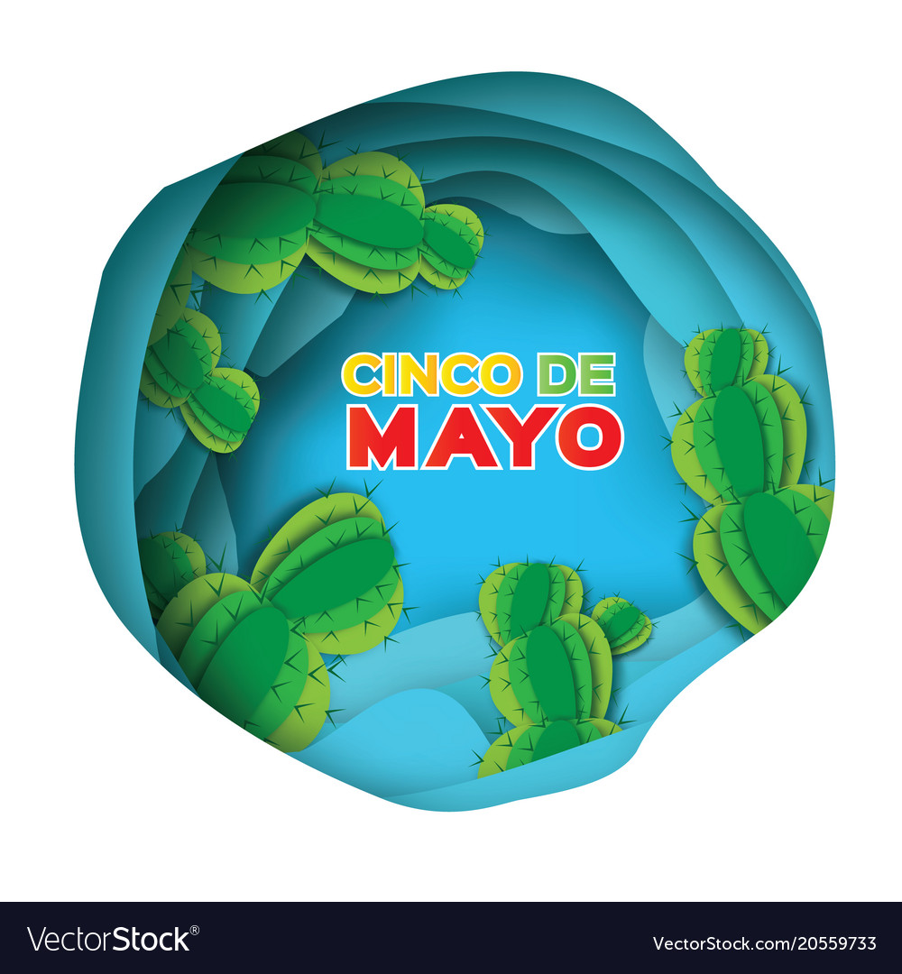 Blue happy cinco de mayo greeting card paper cut Vector Image