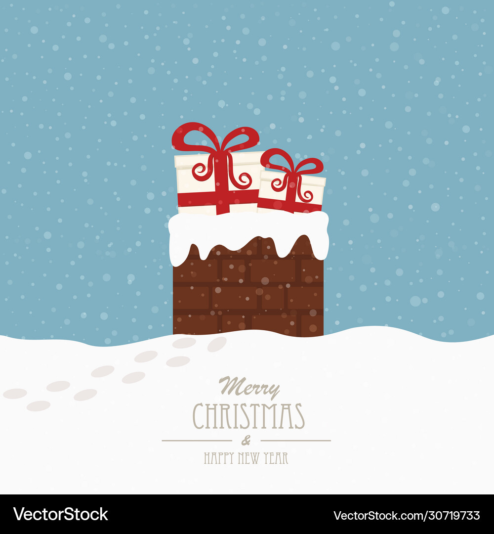 Christmas gift in chimney winter background Vector Image