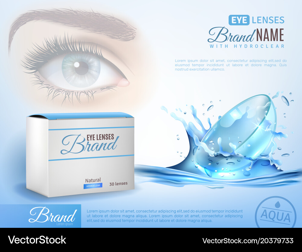 Contact lenses realistic ad poster Royalty Free Vector Image