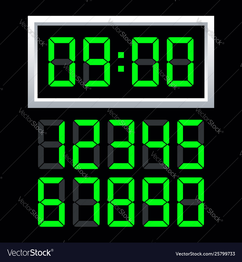 Digital clock number set Royalty Free Vector Image