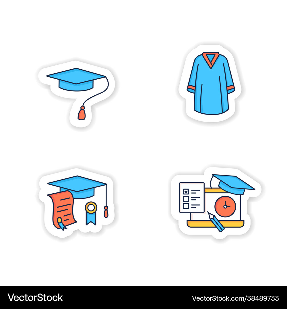 Graduation stickers icons set Royalty Free Vector Image