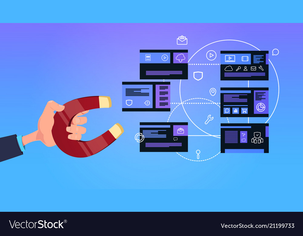 Hand hold magnet over data privacy computing Vector Image