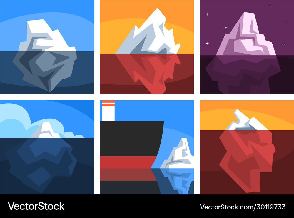 Icebergs collection iceberg floating on water Vector Image