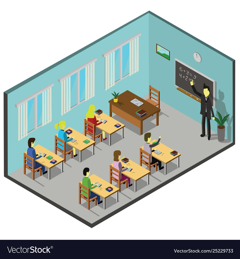 Isometric 3d interior class Royalty Free Vector Image