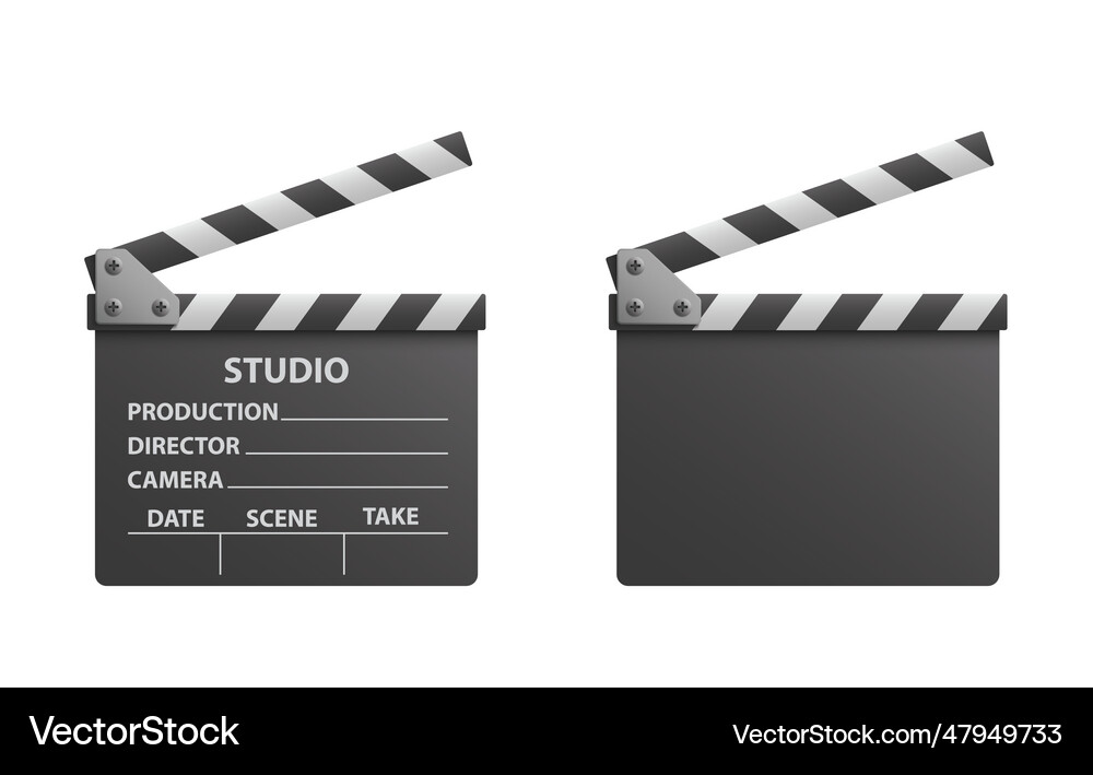 Realistic of black open clapperboard or clapper Vector Image