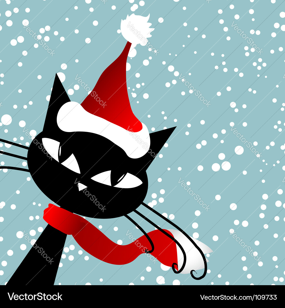 Santa cat christmas card Royalty Free Vector Image