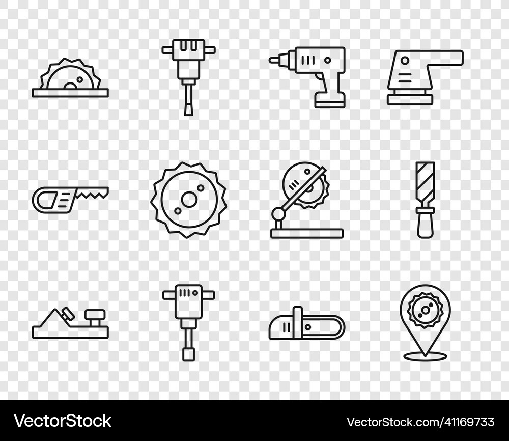 Set line wood plane tool circular saw blade Vector Image