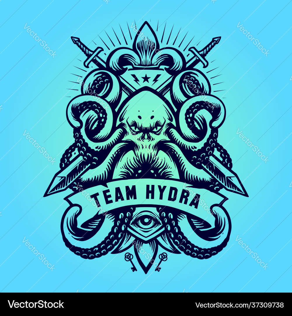 Mascot badge octopus blade isolated Royalty Free Vector