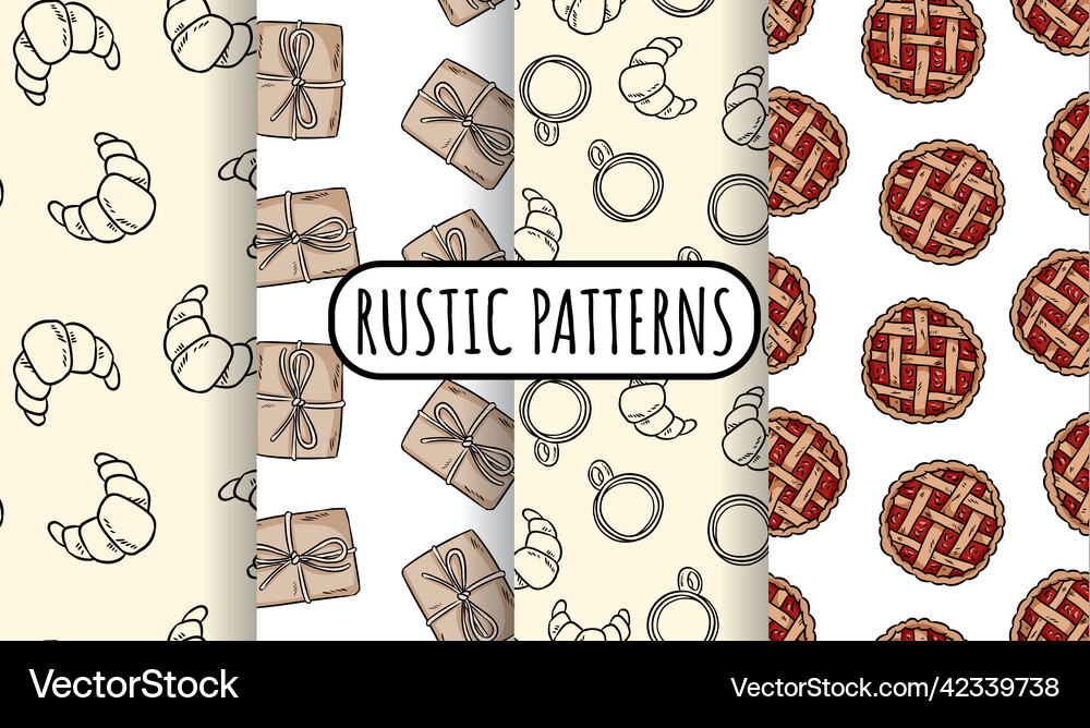 Set of breakfast doodles seamless patterns cute Vector Image