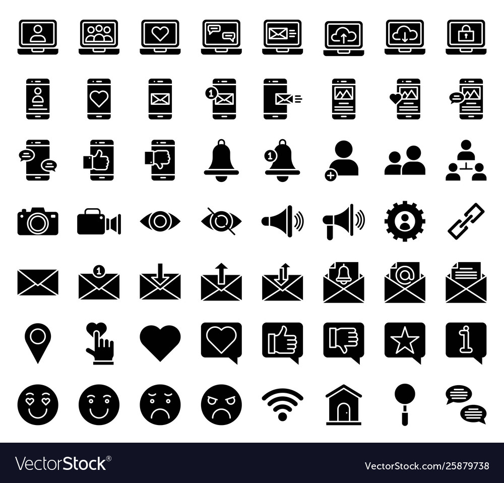 Social media icon set solid style Royalty Free Vector Image