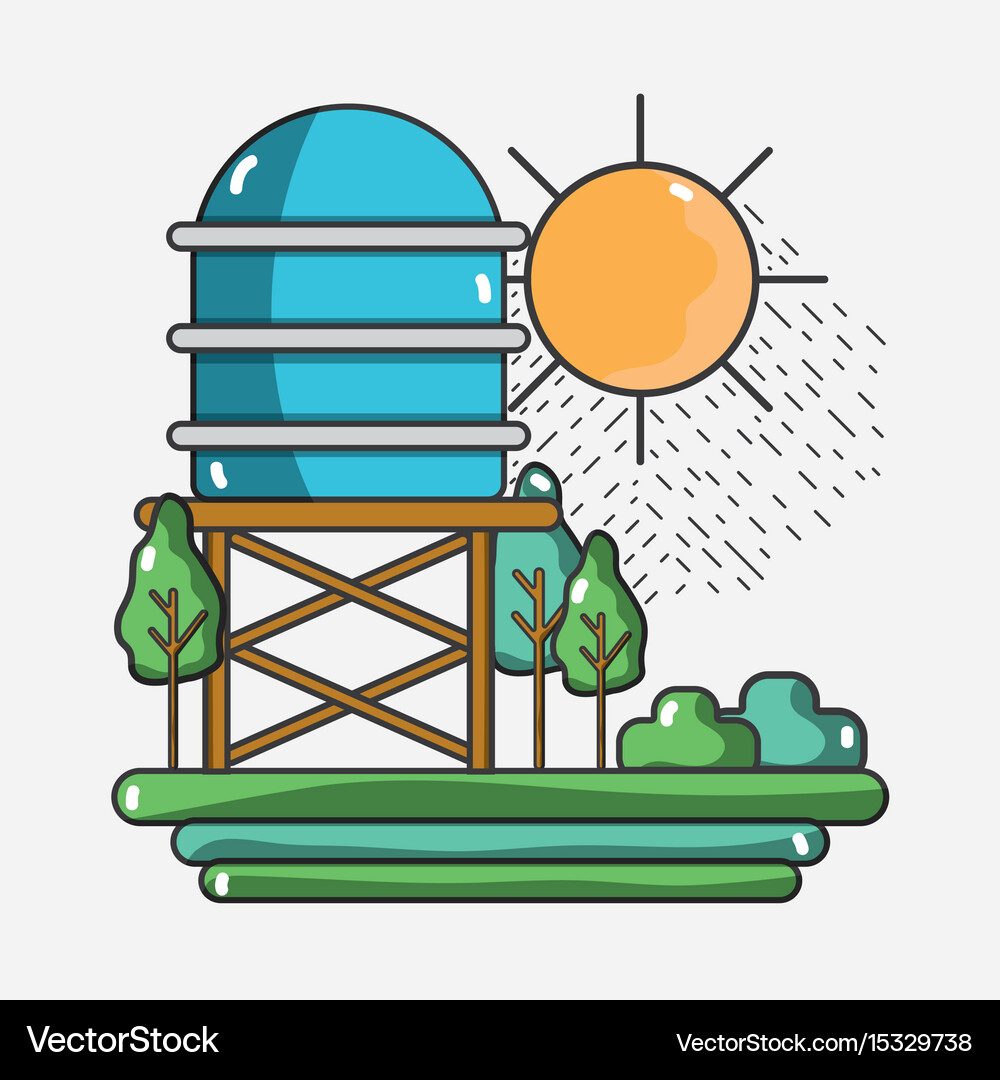 Water tank with trees and sun Royalty Free Vector Image