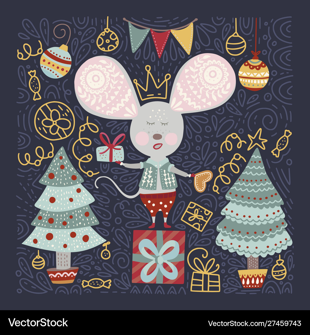 Christmas cartoon mouse in a flat style Royalty Free Vector