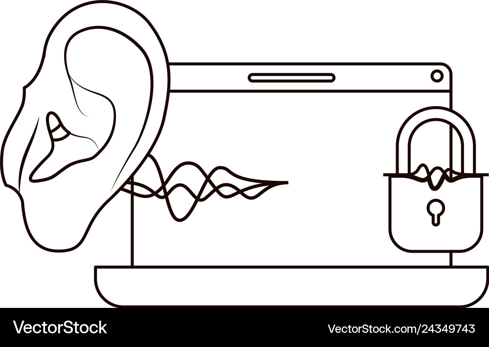 Ear with sound wave and laptop Royalty Free Vector Image