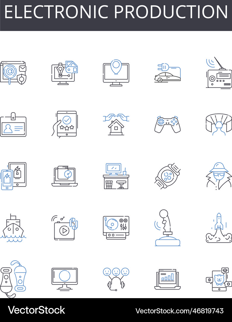 Electronic production line icons collection Vector Image