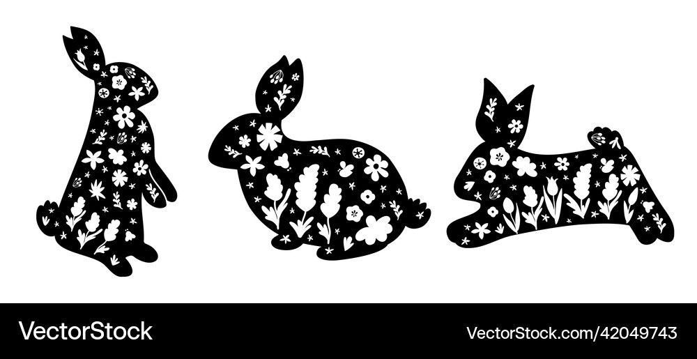 Floral easter bunny silhouette set happy Vector Image