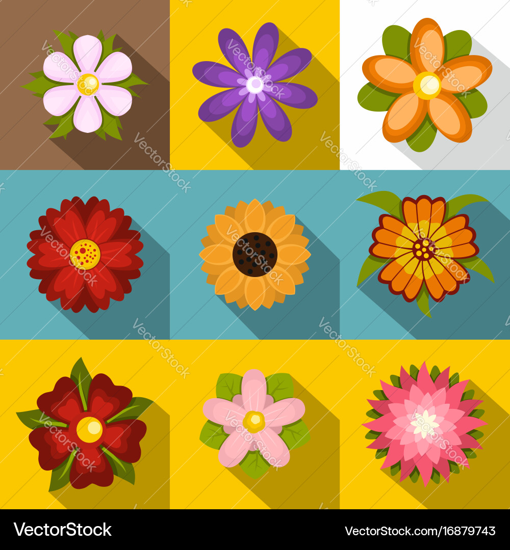 Flowers icons set flat style Royalty Free Vector Image