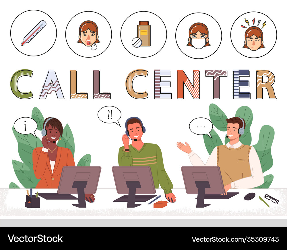 Managers in call center hotline online customer Vector Image