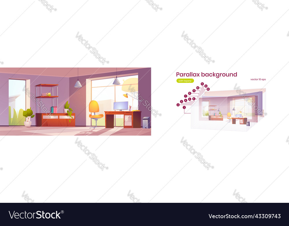 Parallax background home office interior room Vector Image Parallax background home office interior room Vector Image