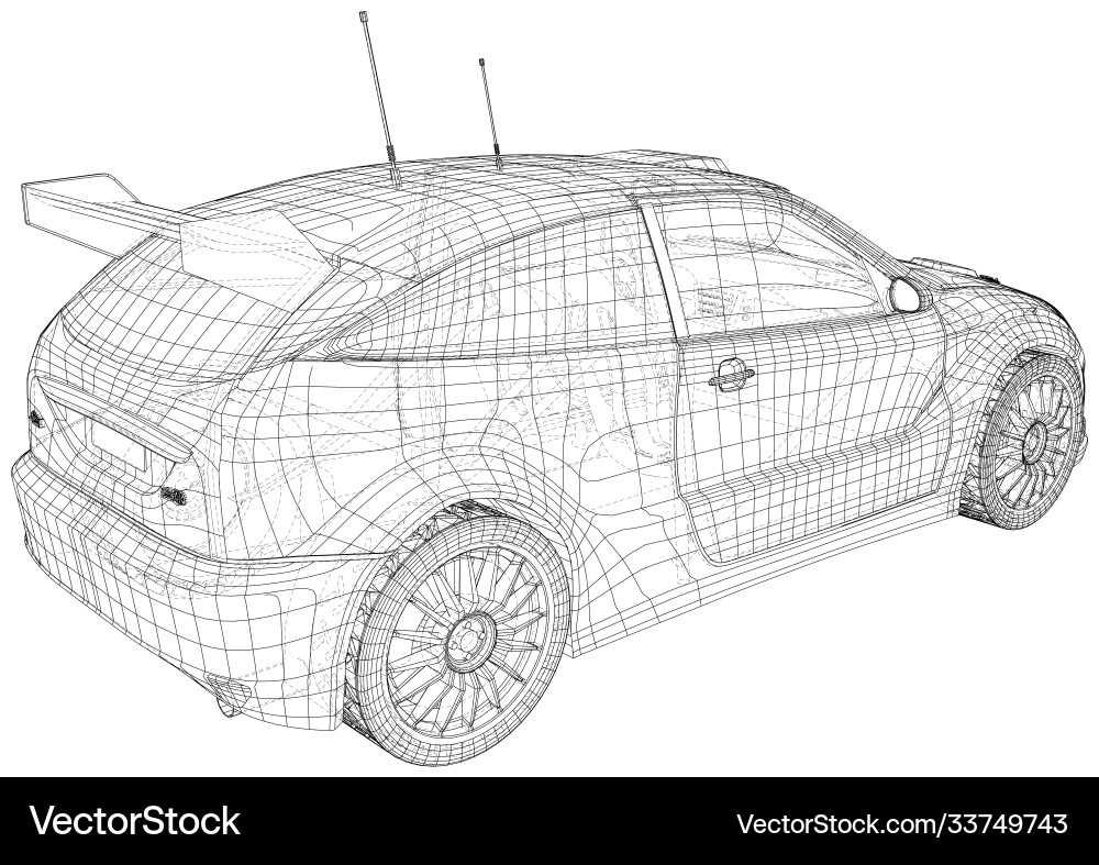 Racing car and drift isolated wire-frame line Vector Image