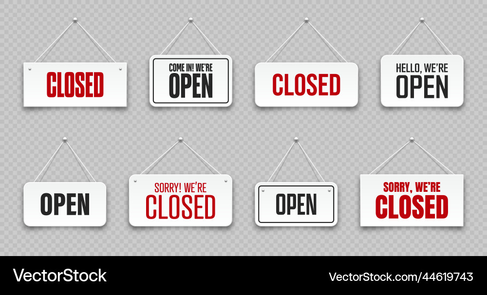 Realistic open or closed hanging signboards Vector Image
