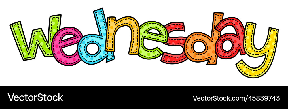 Wednesday week day doodle stitch text lettering Vector Image