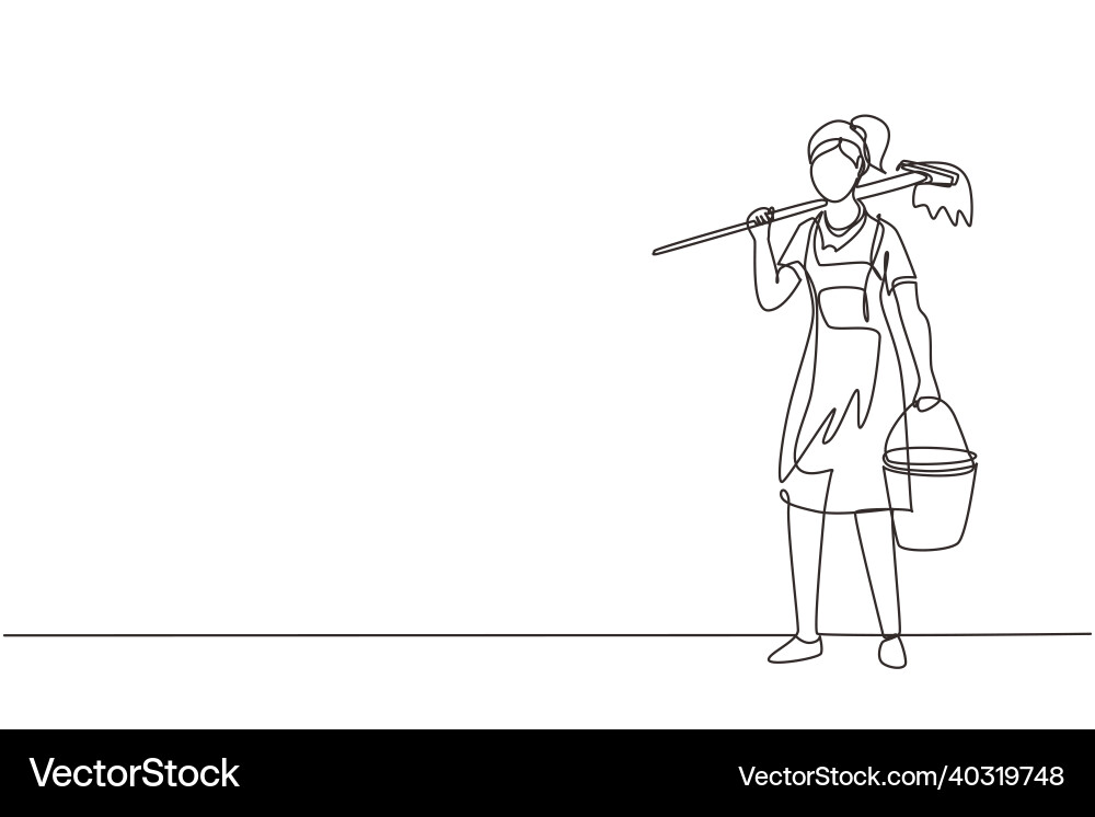 Continuous one line drawing woman mopping floor Vector Image