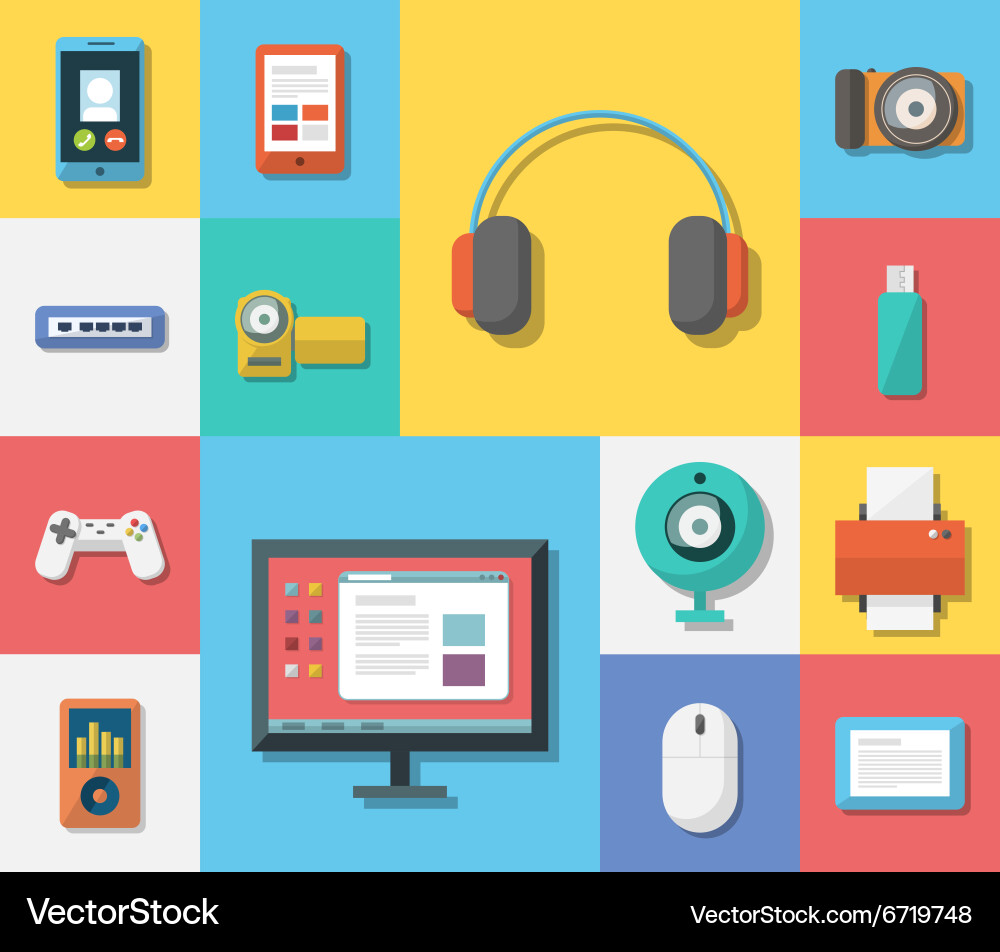 Electronics flat icons Royalty Free Vector Image