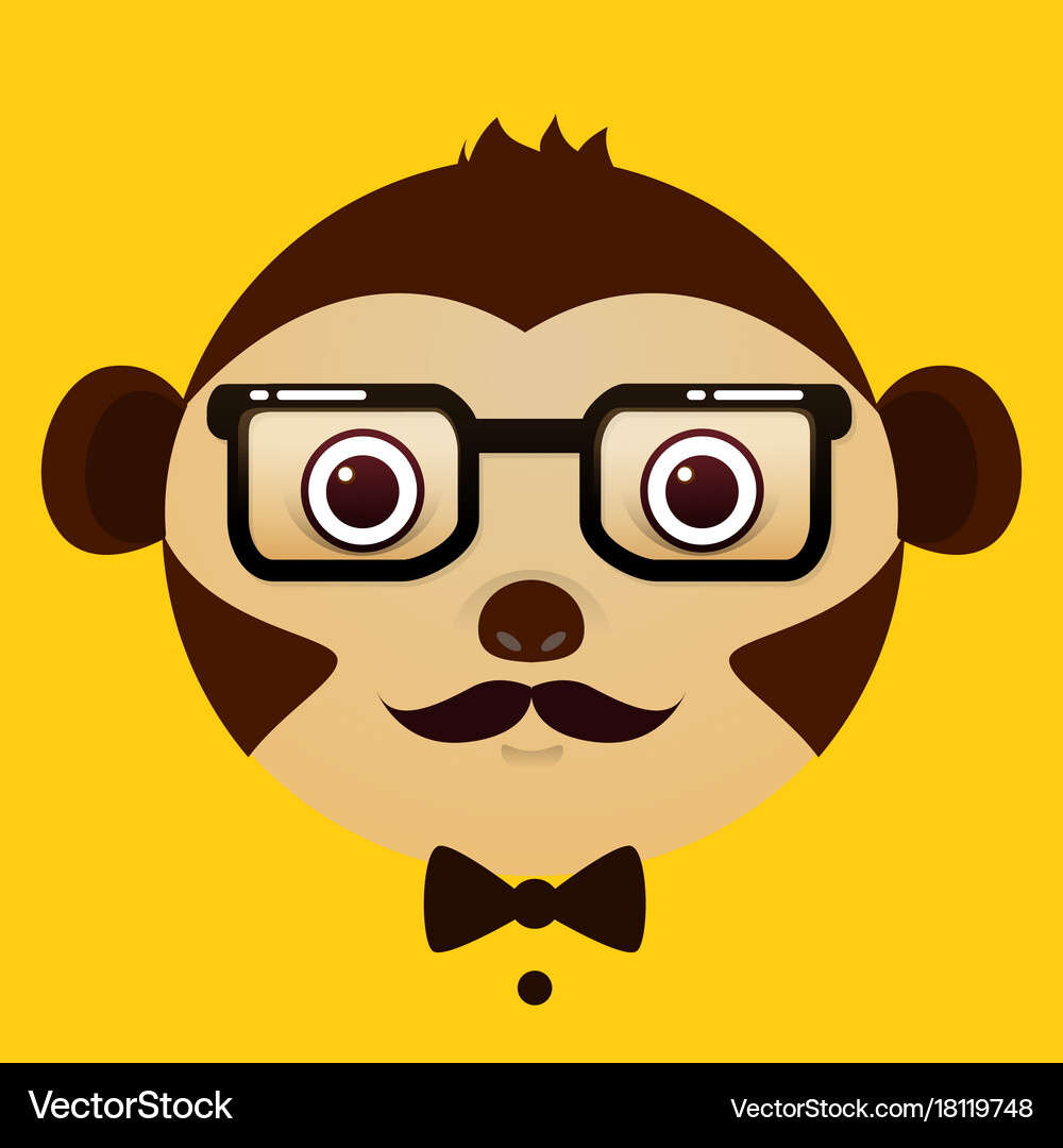 Flat image of monkey face on yellow background Vector Image