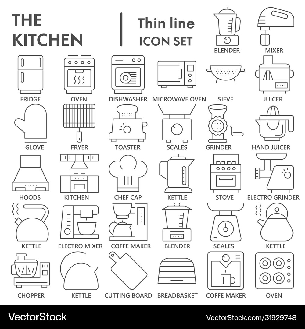 Kitchen thin line icon set appliances symbols Vector Image