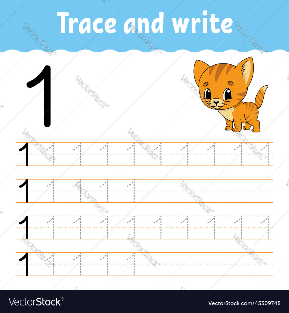 Learn numbers trace and write handwriting Vector Image