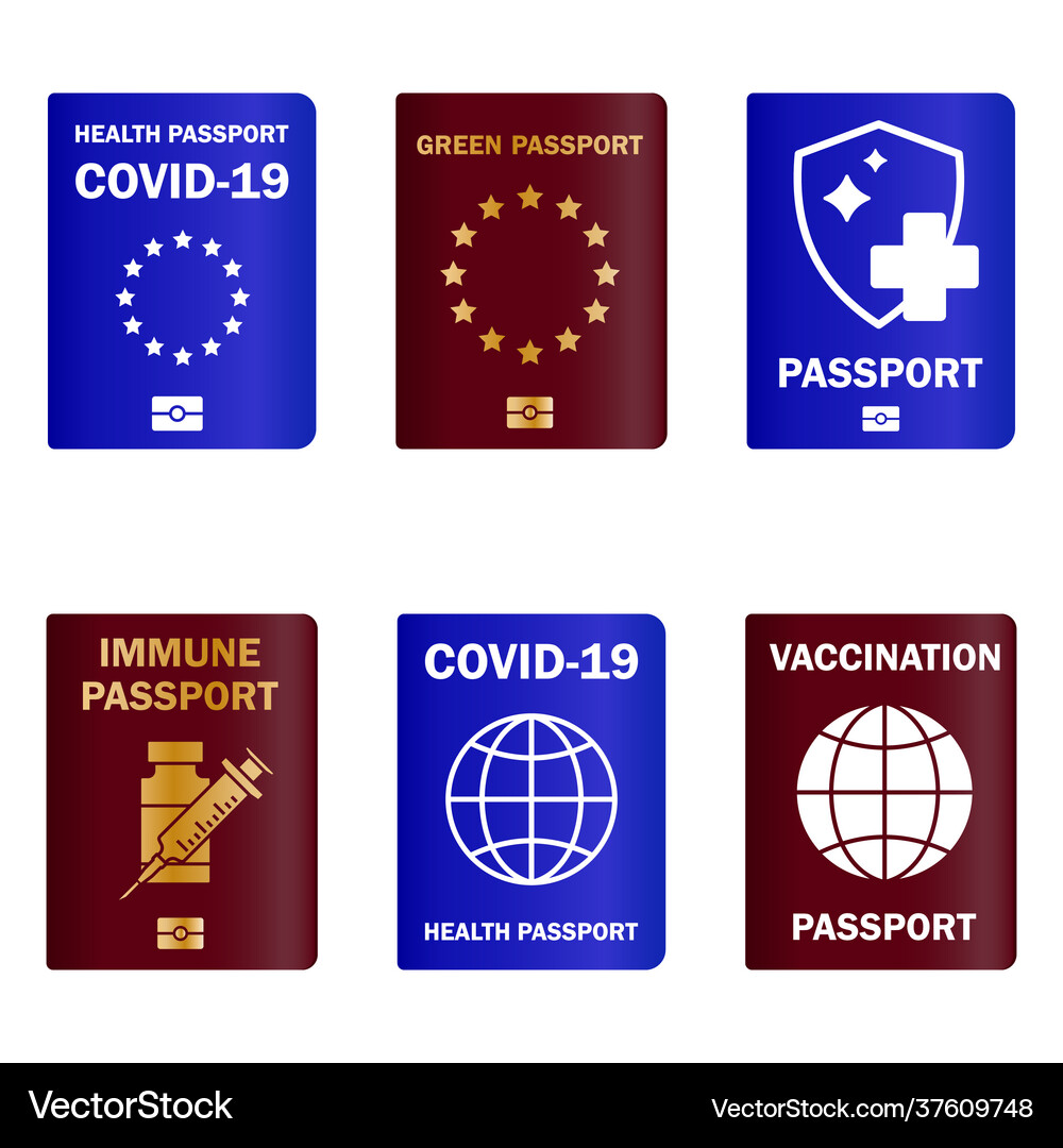 Set immunity passports travel immune document Vector Image
