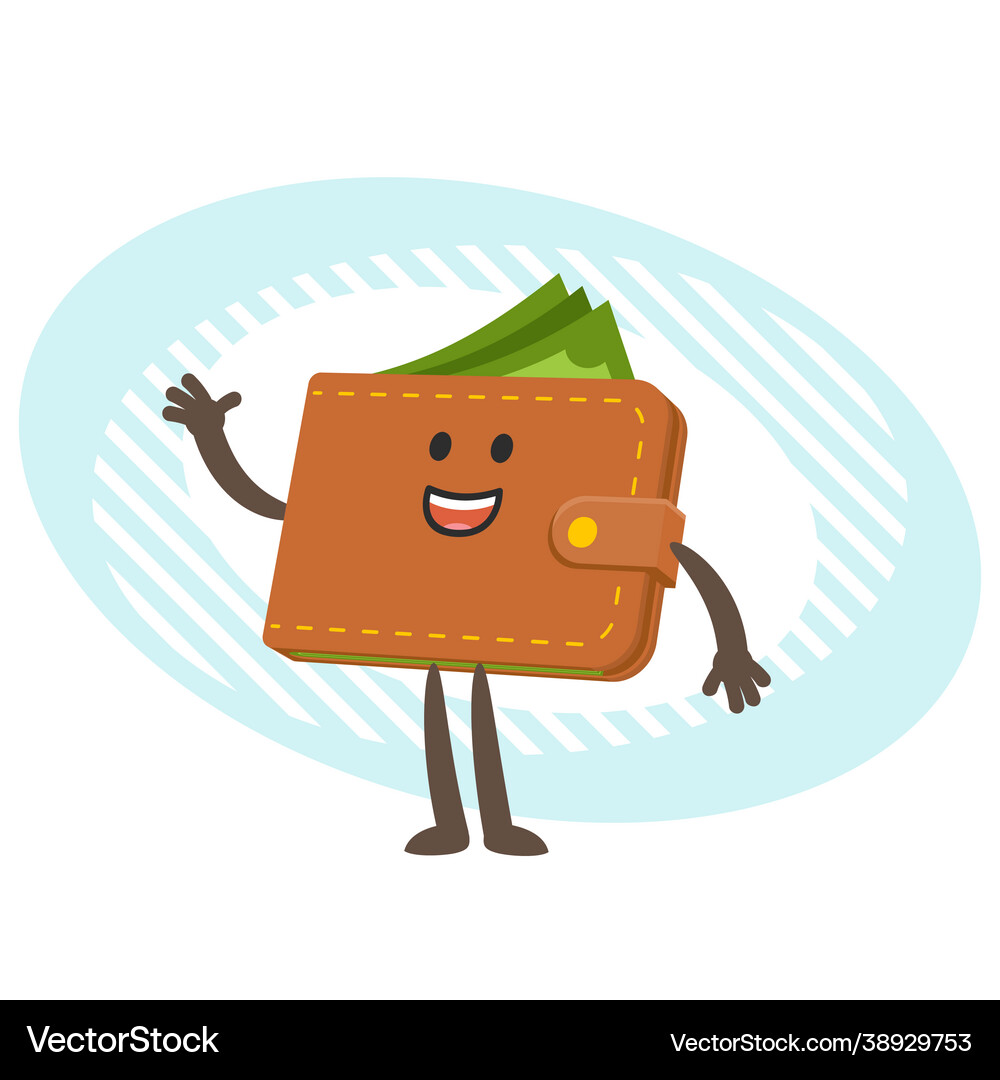 Cartoon wallet character greeting Royalty Free Vector Image