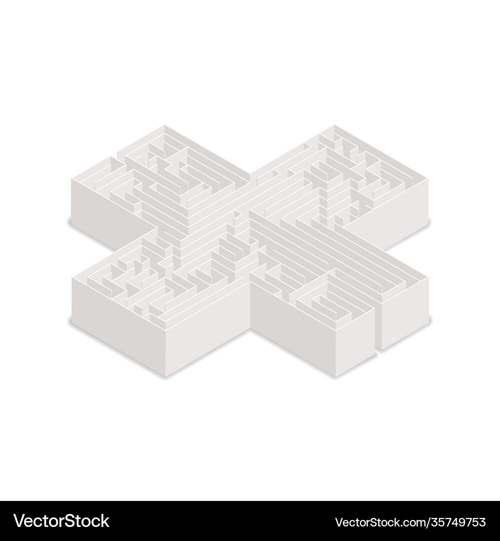 Complicated labyrinth in cross shape in isometric Vector Image