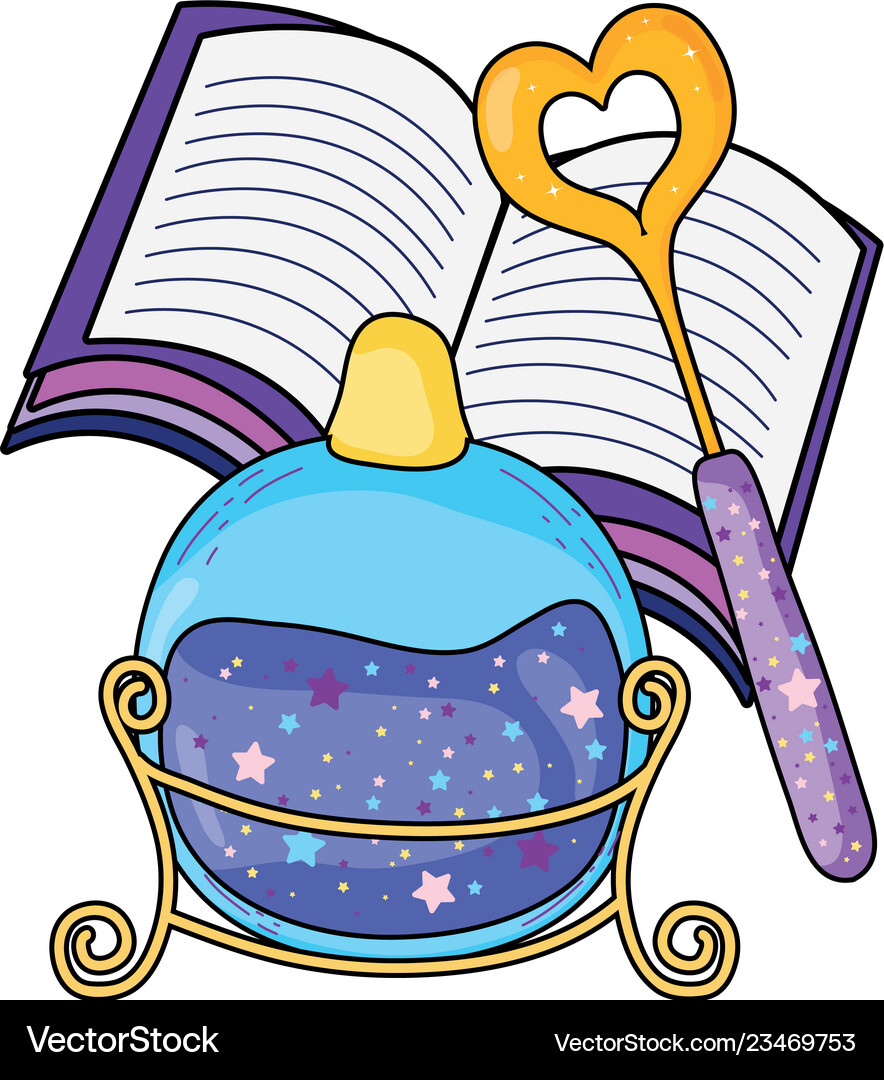 Magic potion bottle with wand and book Royalty Free Vector