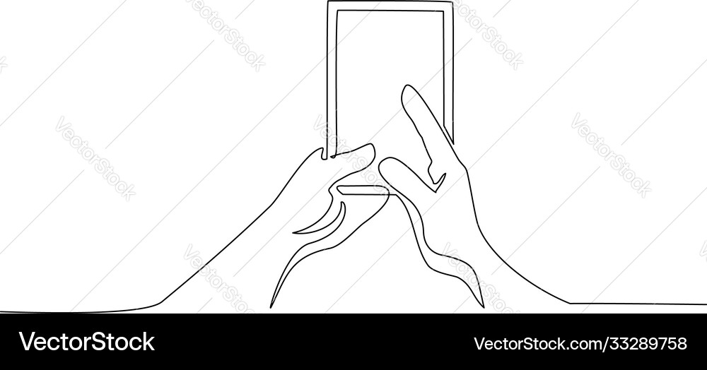 Continuous one line drawing hands holding phone Vector Image