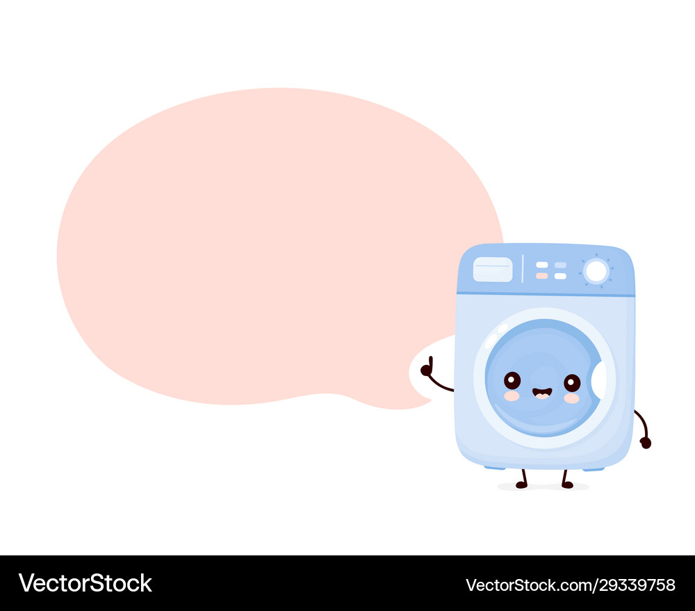 Cute happy washing machine with speech bubble Vector Image