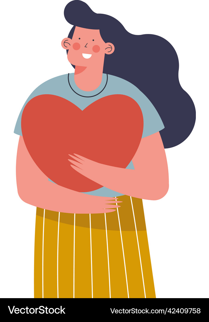 Female lover hugging heart Royalty Free Vector Image