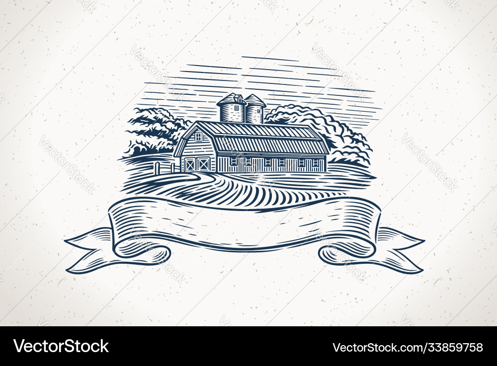 Graphical a countryside landscape with farm Vector Image