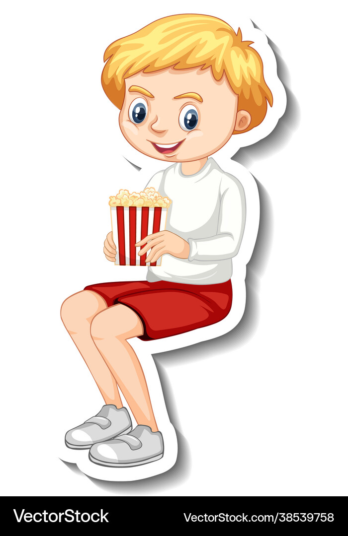 Sticker design with character a boy sitting Vector Image