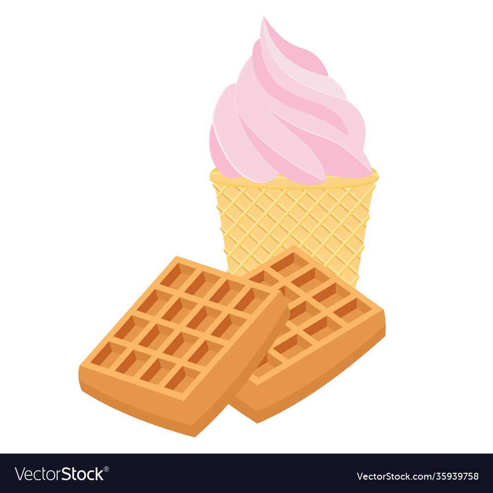 Tasty waffle and ice cream with cream Royalty Free Vector