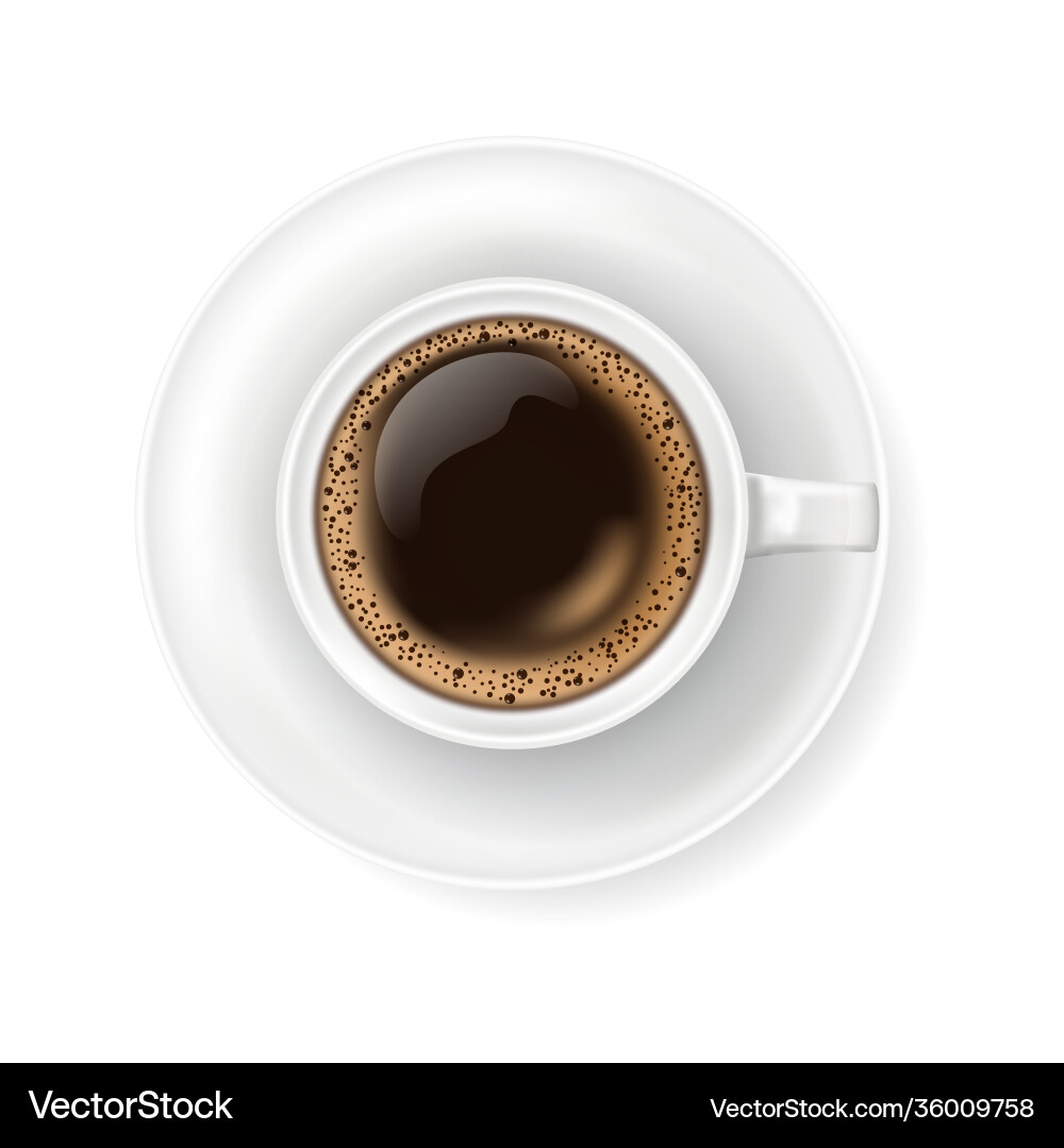 Top view at white coffee cup on plate realistic Vector Image