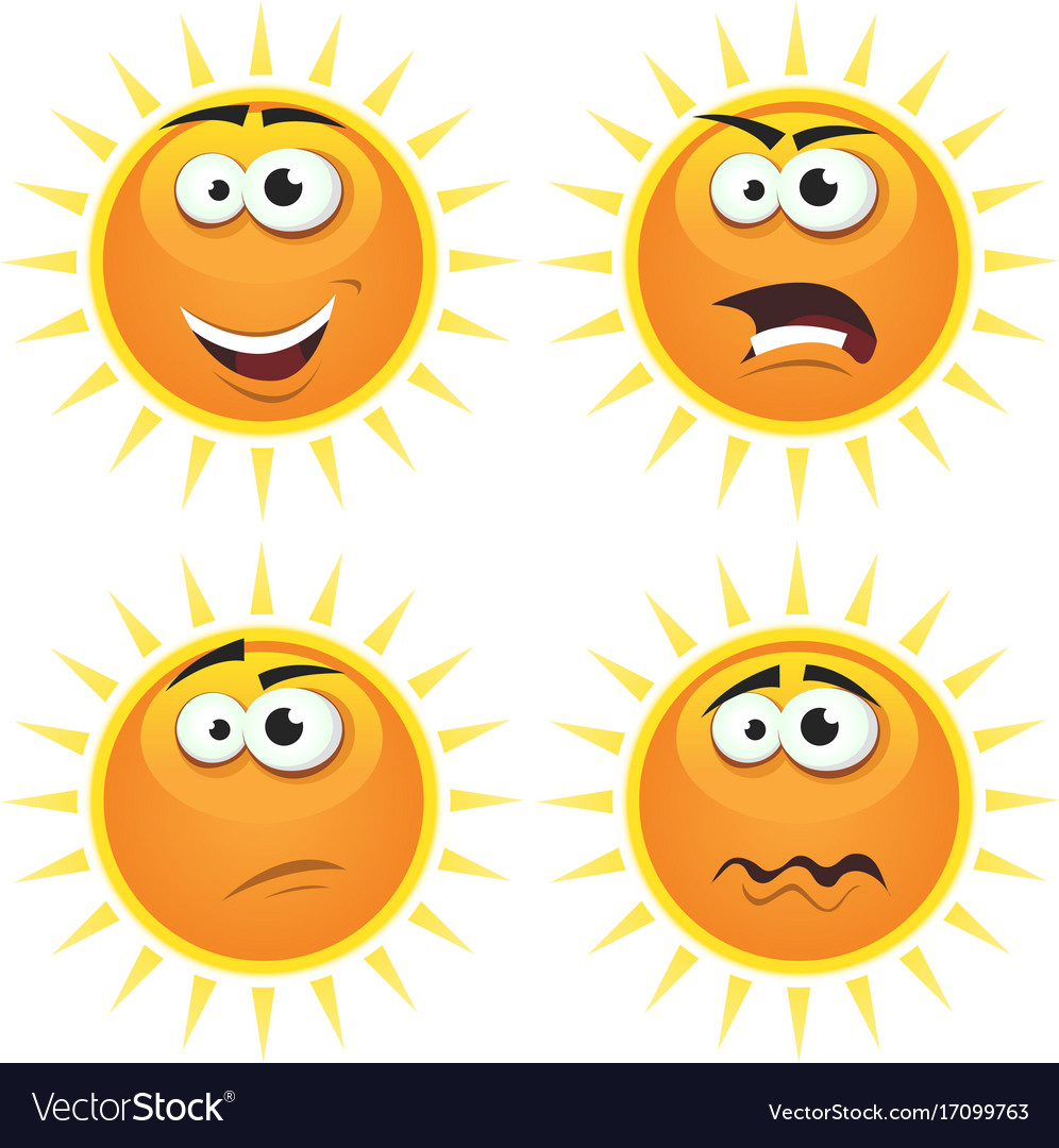 Cartoon sun icons emotions Royalty Free Vector Image