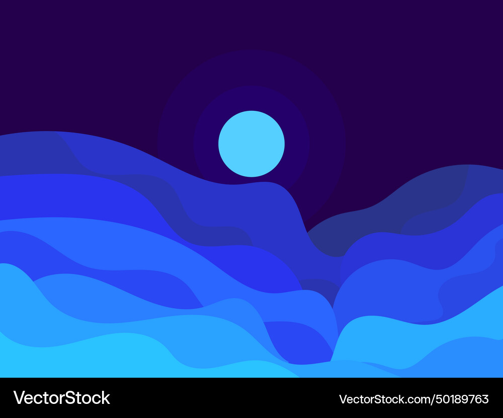 Night wavy landscape with the moon Royalty Free Vector Image