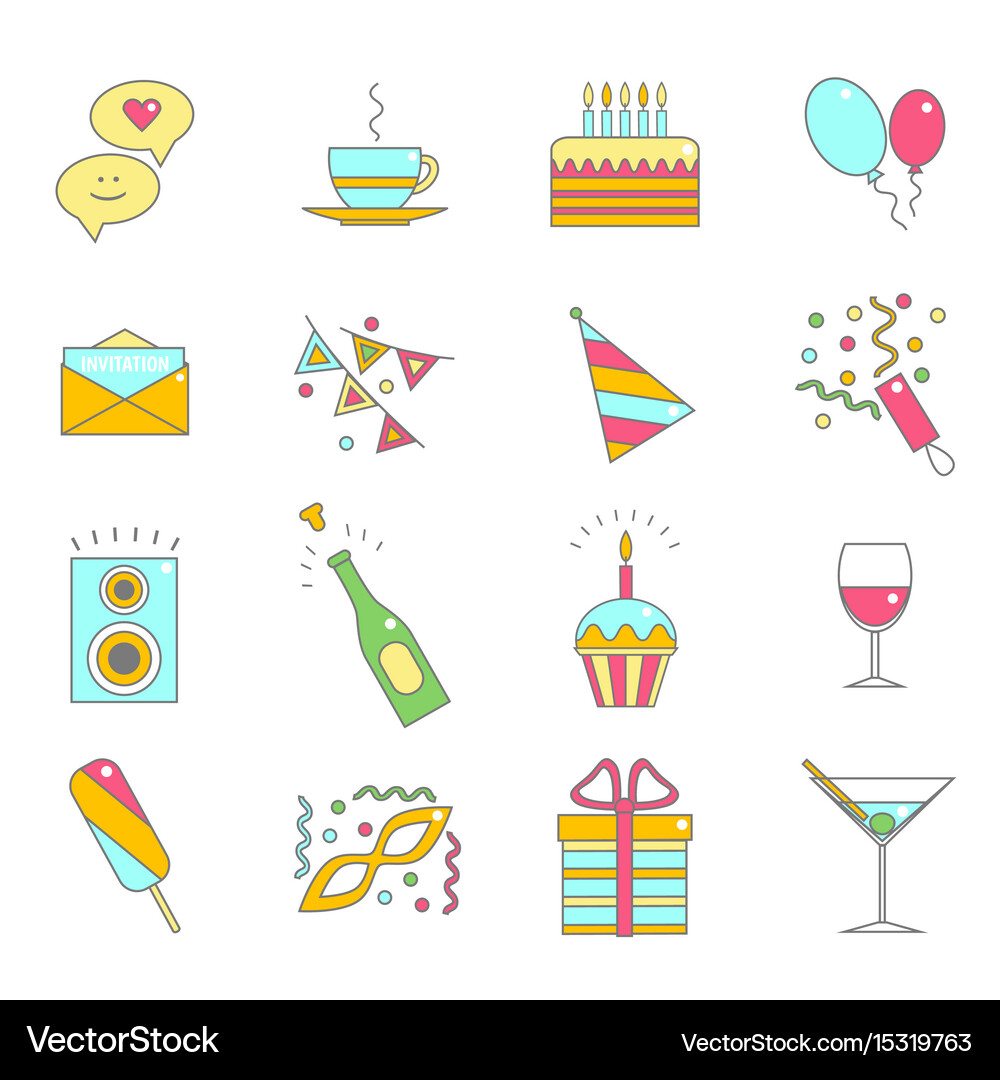 Party celebration color line icon set Royalty Free Vector