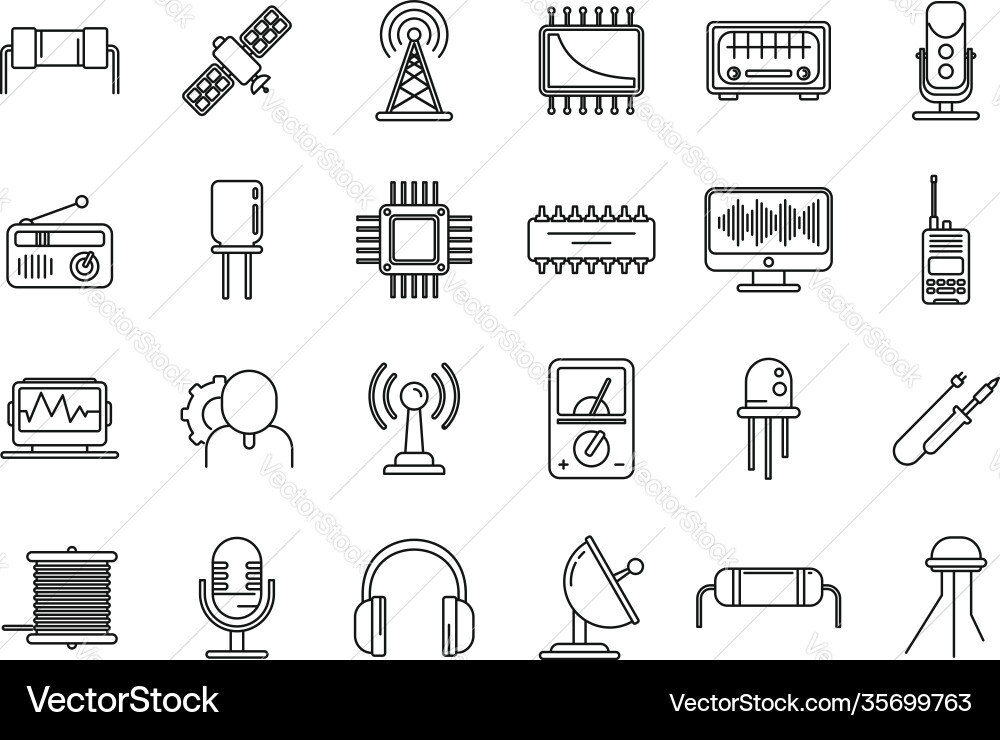 Radio engineer tool icons set outline style Vector Image