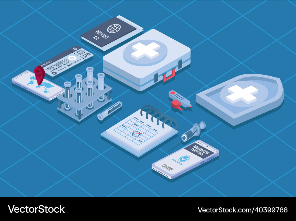 Covid19 vaccination isometric icons Royalty Free Vector