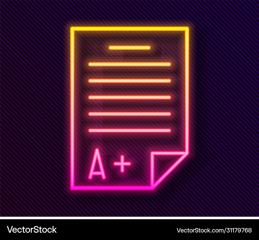 Glowing neon line exam sheet with a plus grade Vector Image