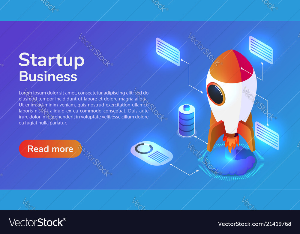 Isometric web banner launches a space rocket Vector Image